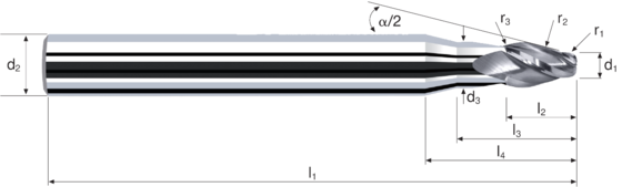 Circular arc milling cutter ArCutX - 8541220 - ø4/10x84 r1.25/30/1 z4 α ...